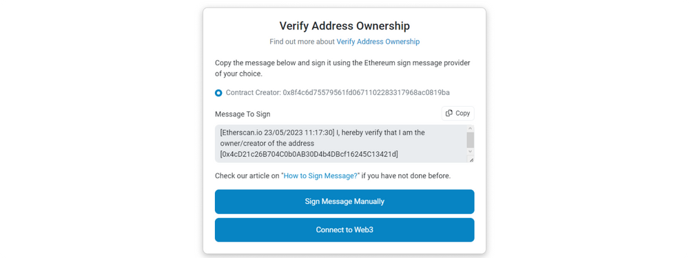 Etherscan Information Center | How to Verify Contract Address Ownership