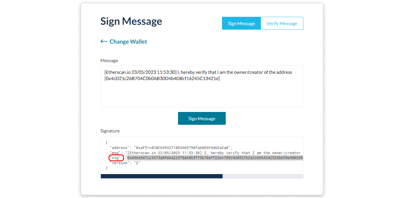 Etherscan Information Center | How to Verify Contract Address Ownership