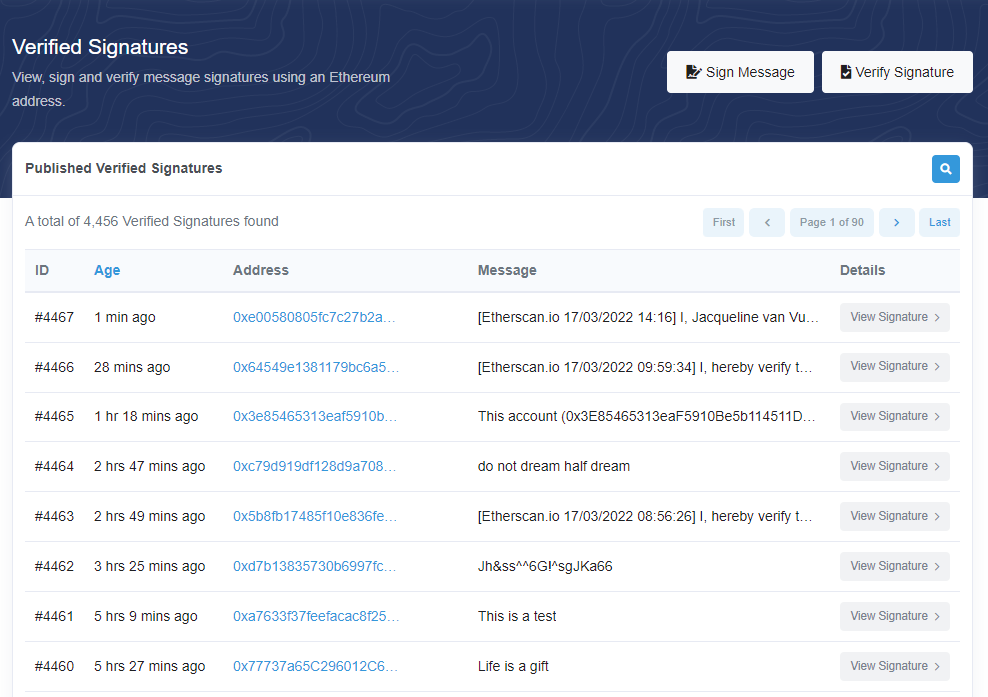 Etherscan Information Center Ethereum Signed Message Verification Tool